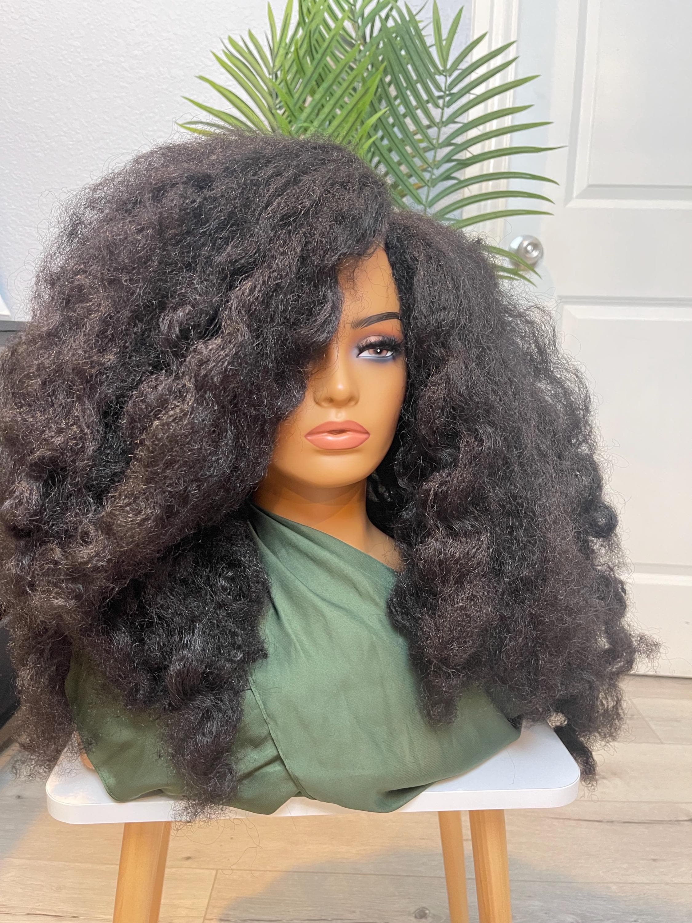 Lace Closure Type 4C Kinky Afro Curl Handmade Crochet Wig Color 1B - Etsy