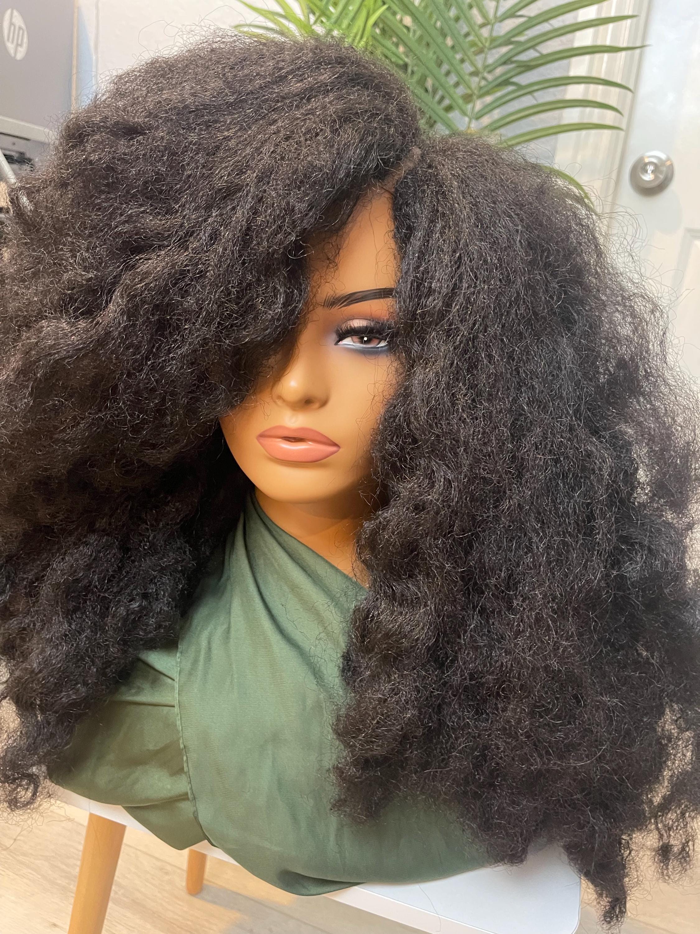 Lace Closure Type 4C Kinky Afro Curl Handmade Crochet Wig Color 1B - Etsy