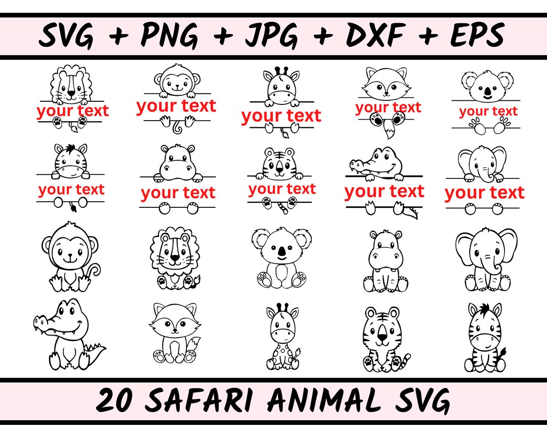 Safari Animals Outline SVG, Split Safari Animals Outline, Safari Animal ...