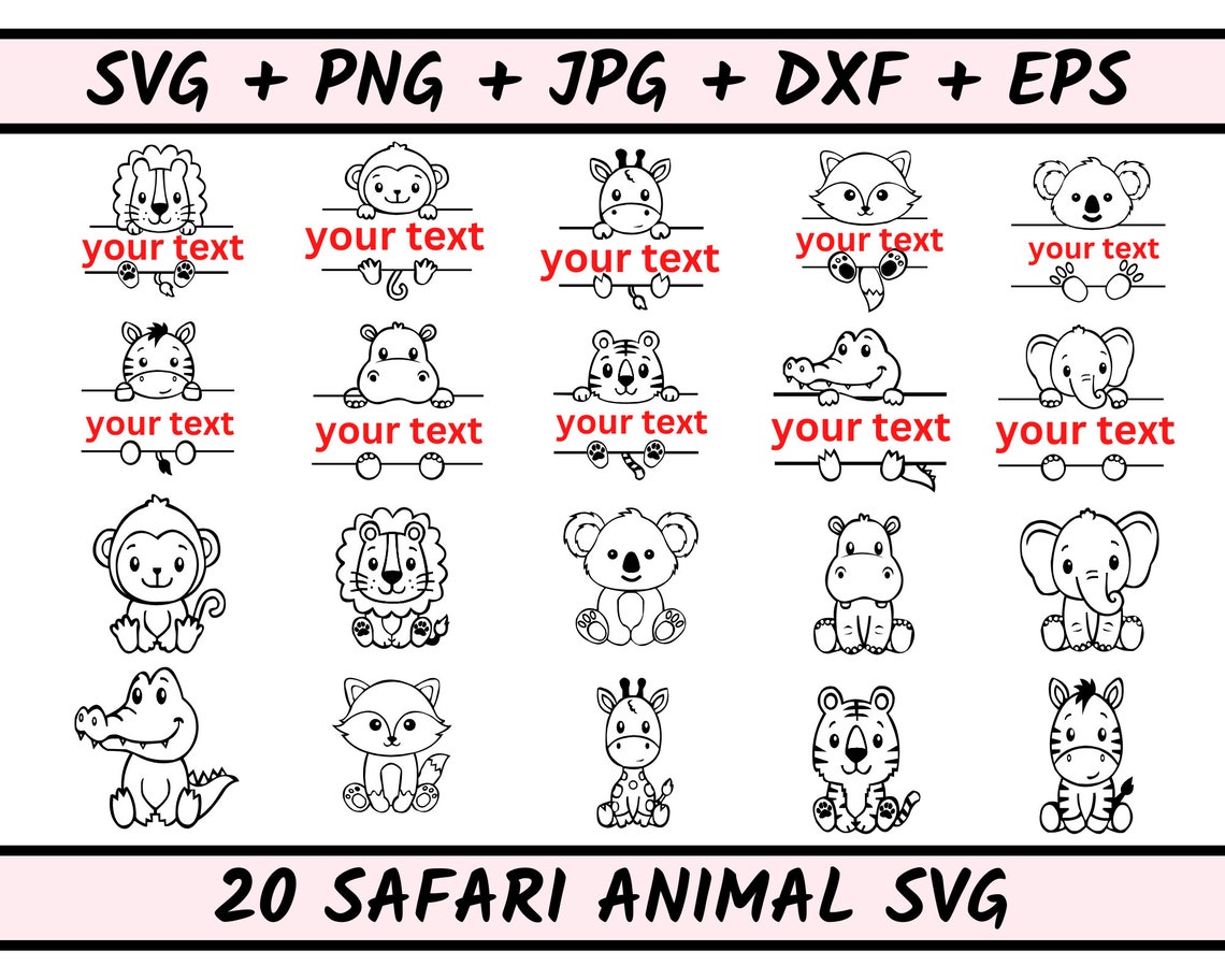 Safari Animals Outline SVG, Split Safari Animals Outline, Safari Animal ...