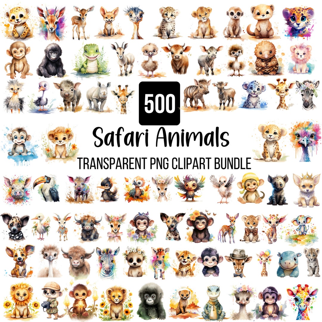 500 Watercolor Safari Baby Animals Clipart, Safari Animals PNG, Safari ...