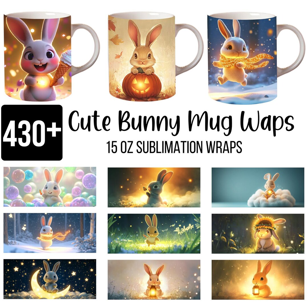 430+ Cute Bunny Mug Wraps, Adorable Rabbit Sublimation Designs, Fantasy ...
