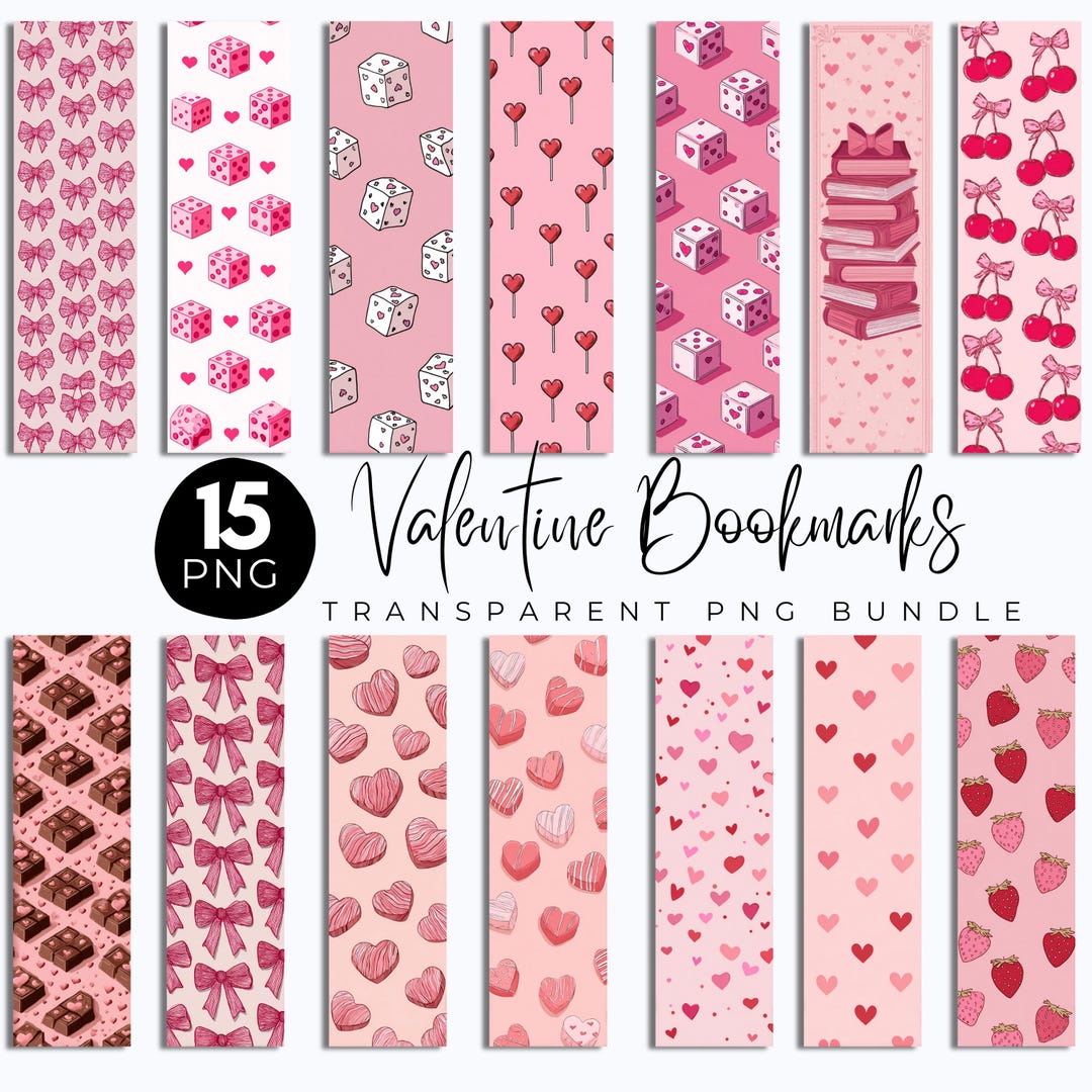 Valentines Day Bookmarks Png Bundle, Galentines Favorite, Heart, Love ...