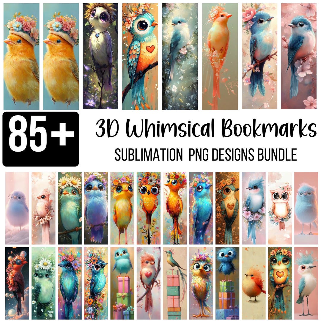 85 Whimsical Bird Bookmarks PNG Bundle, Cute Watercolor Bird Clipart ...