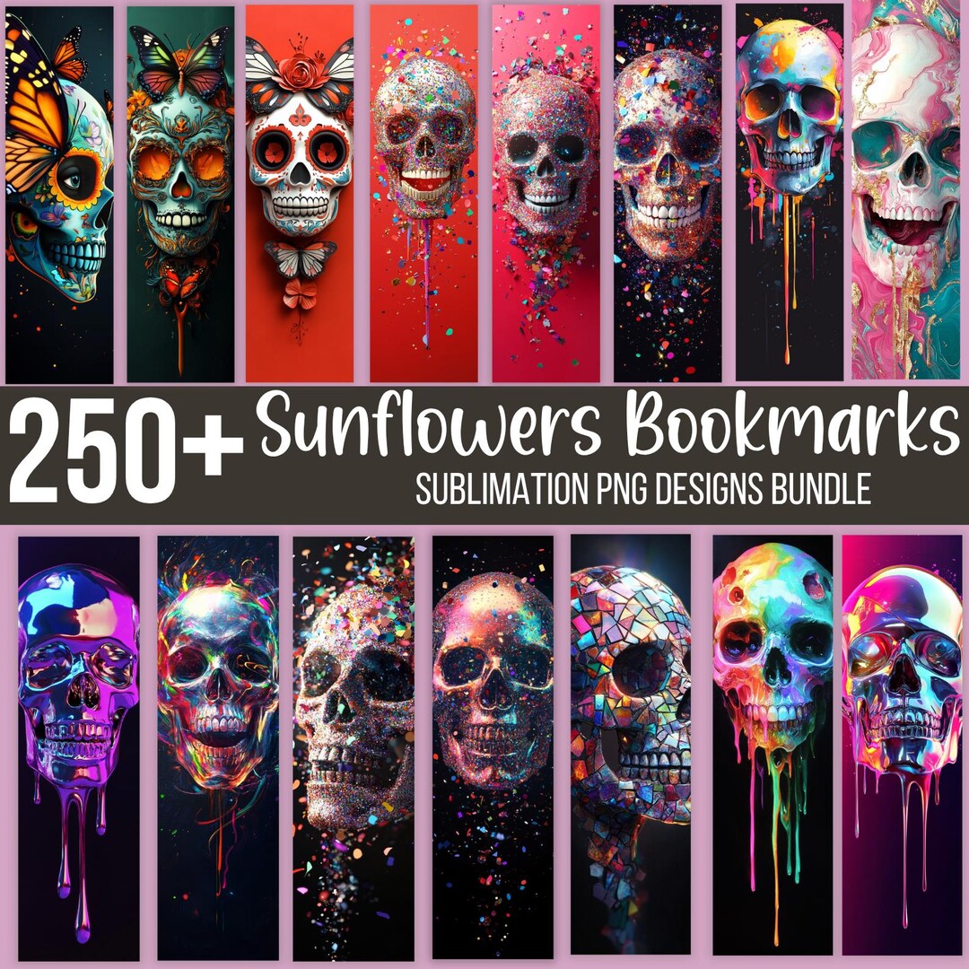 250+ 3D Skull Bookmarks, Sugar Skull PNG, Halloween Bookmark Bundle ...