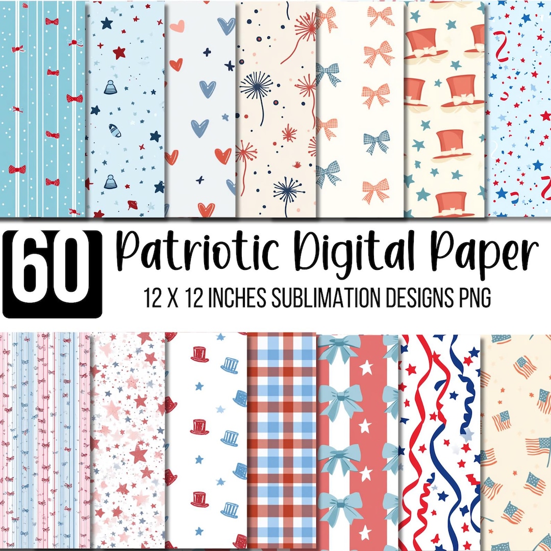 60 Grandmillennial Patriotic Digital Paper, Patriotic Seamless Pattern ...