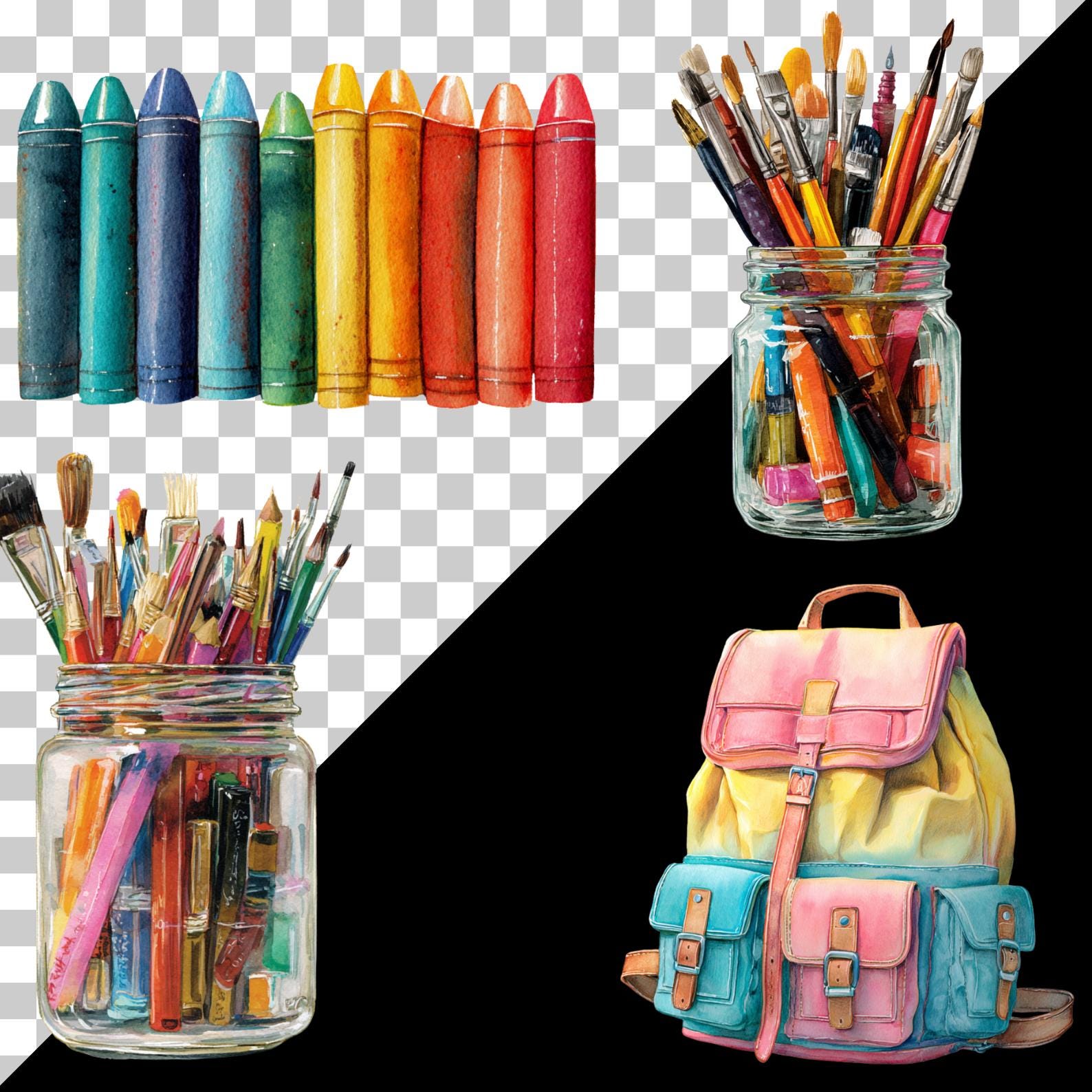 63 School Supplies Clipart, Back to School PNG Bundle , Notebook , Pen ...