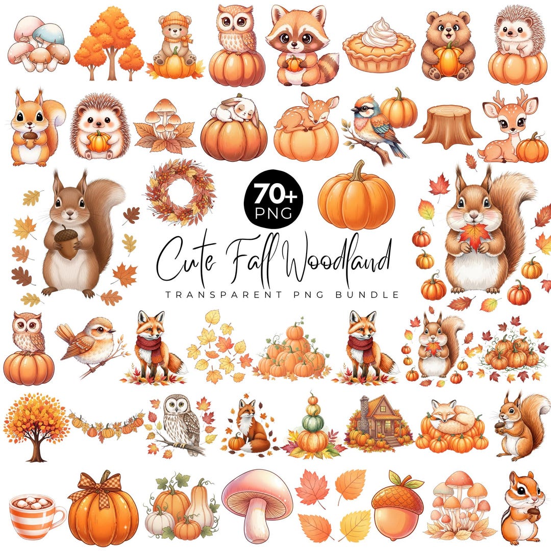 70+ Watercolor Autumn Woodland Clipart, Cute Fall Animals PNG, Baby ...