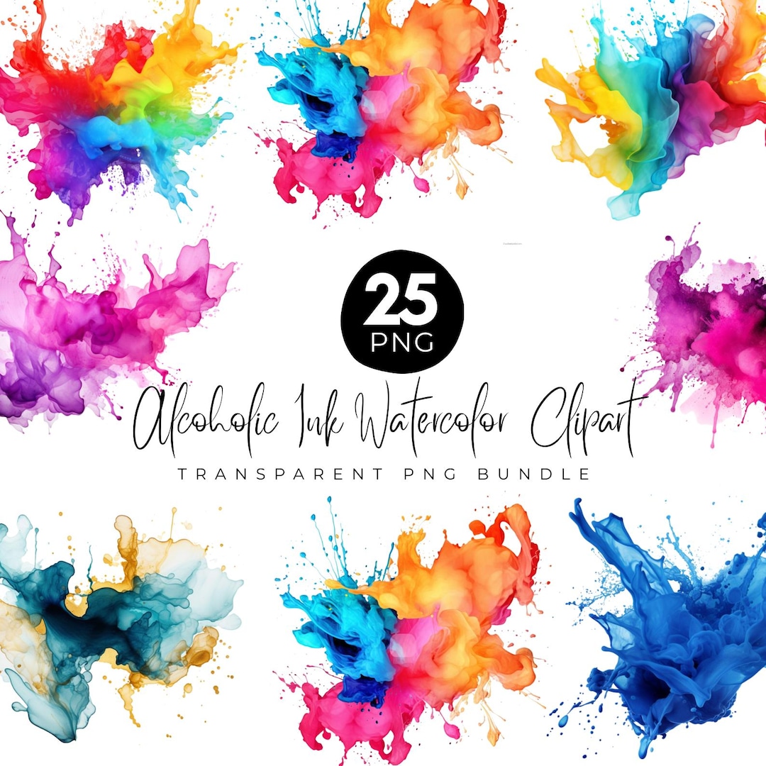 Watercolor Splash Clipart Png Bundle, Alcohol Ink Clipart, Paint ...