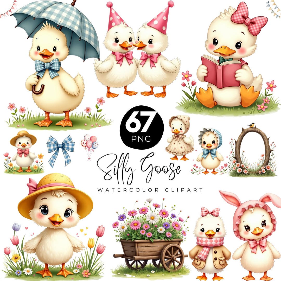 67 Silly Goose Watercolor Clipart, Cute Geese PNG, Cottagecore Goose ...