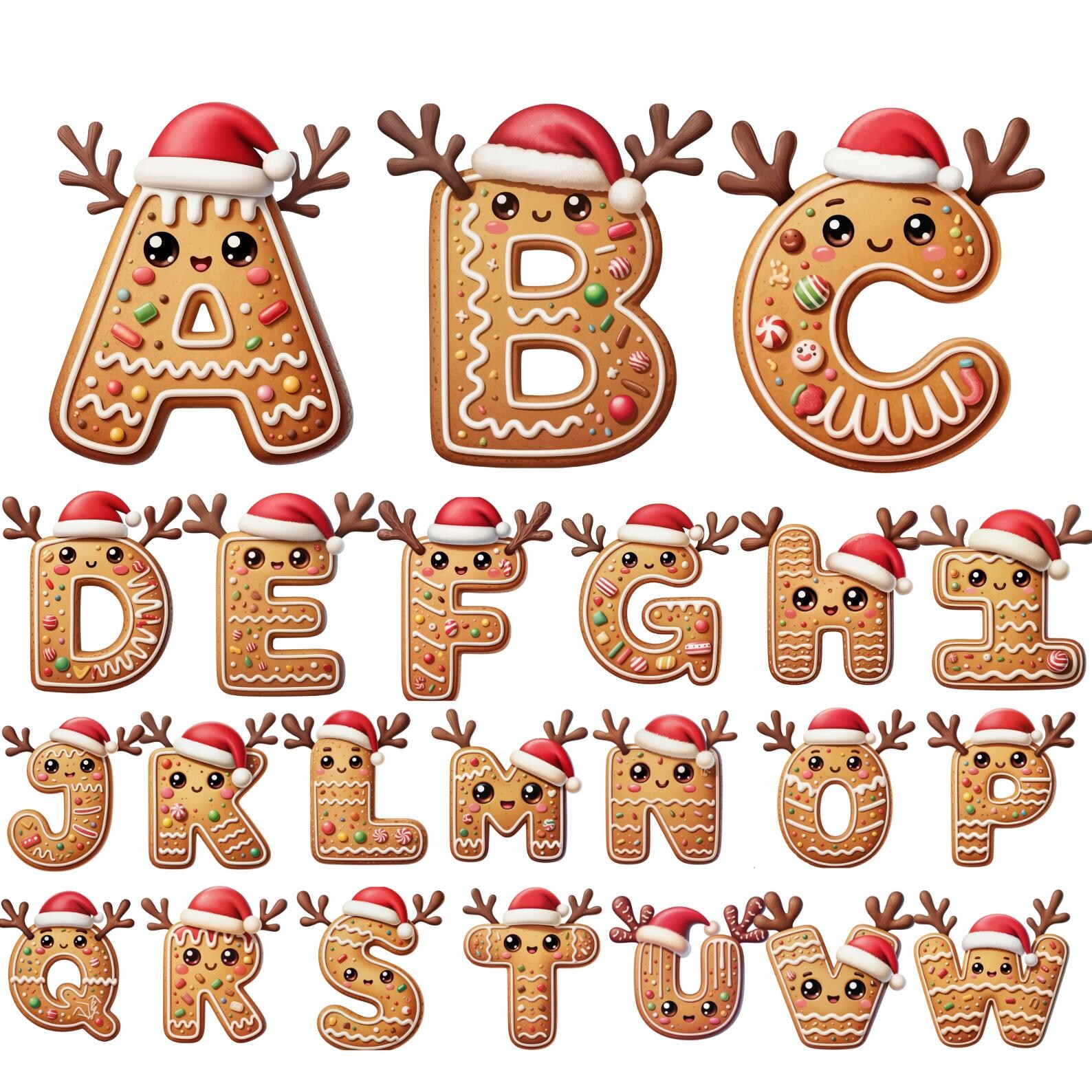 Christmas Alphabet PNG Bundle, Festive Christmas Letters Clipart ...