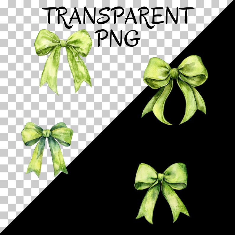 39 Watercolor Green Bows Clipart PNG Bundle, Coquette Bow Clipart, Cute ...
