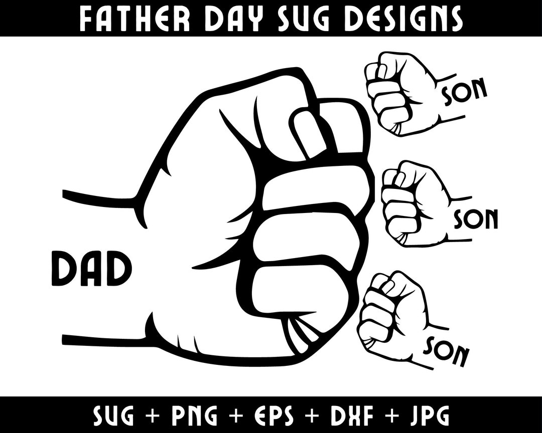 Fathers and 3 Childs Hands Svg, Personalized Father's Fist Bump Set Svg ...