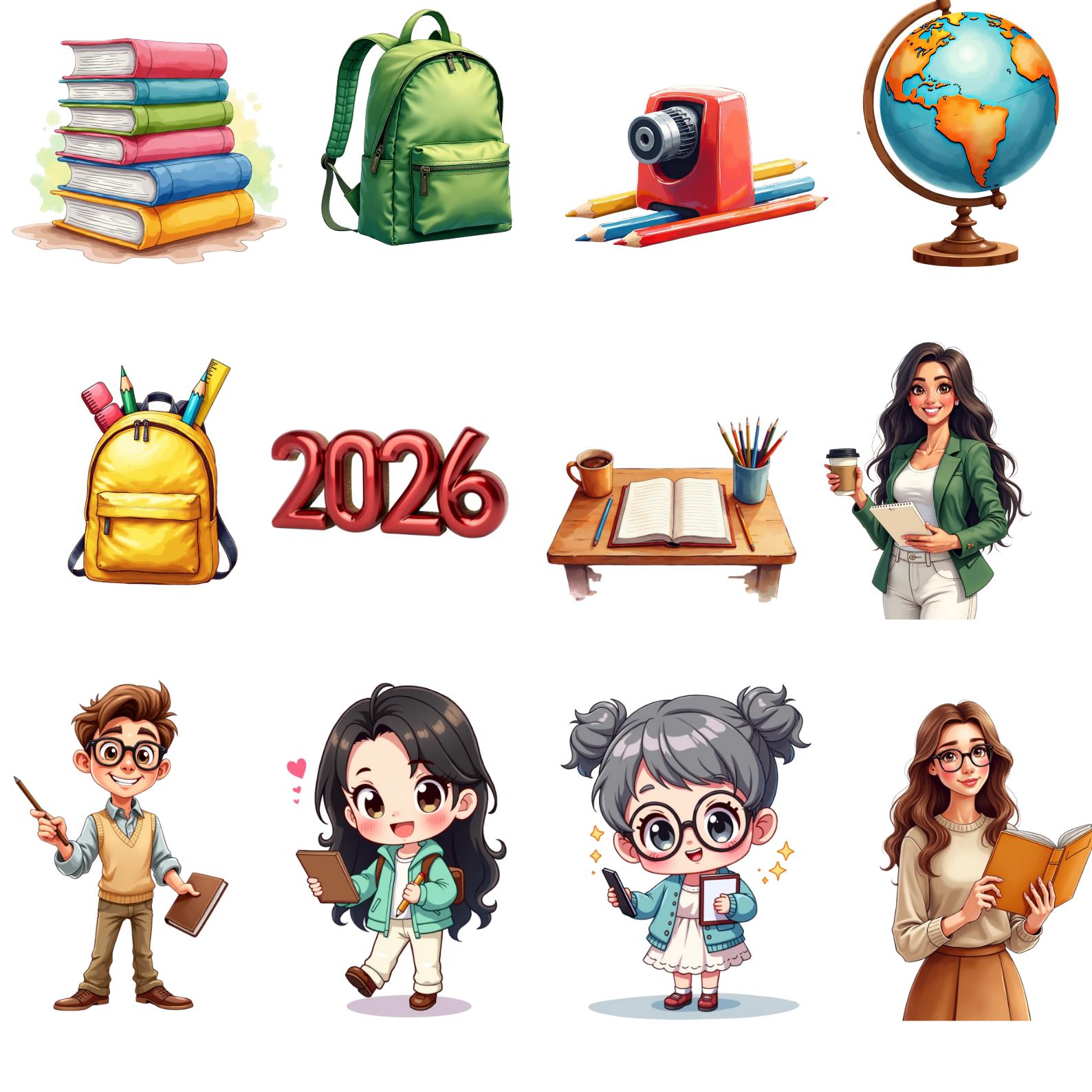 School Supplies Clipart Bundle, Teacher and Student Clipart PNG ...