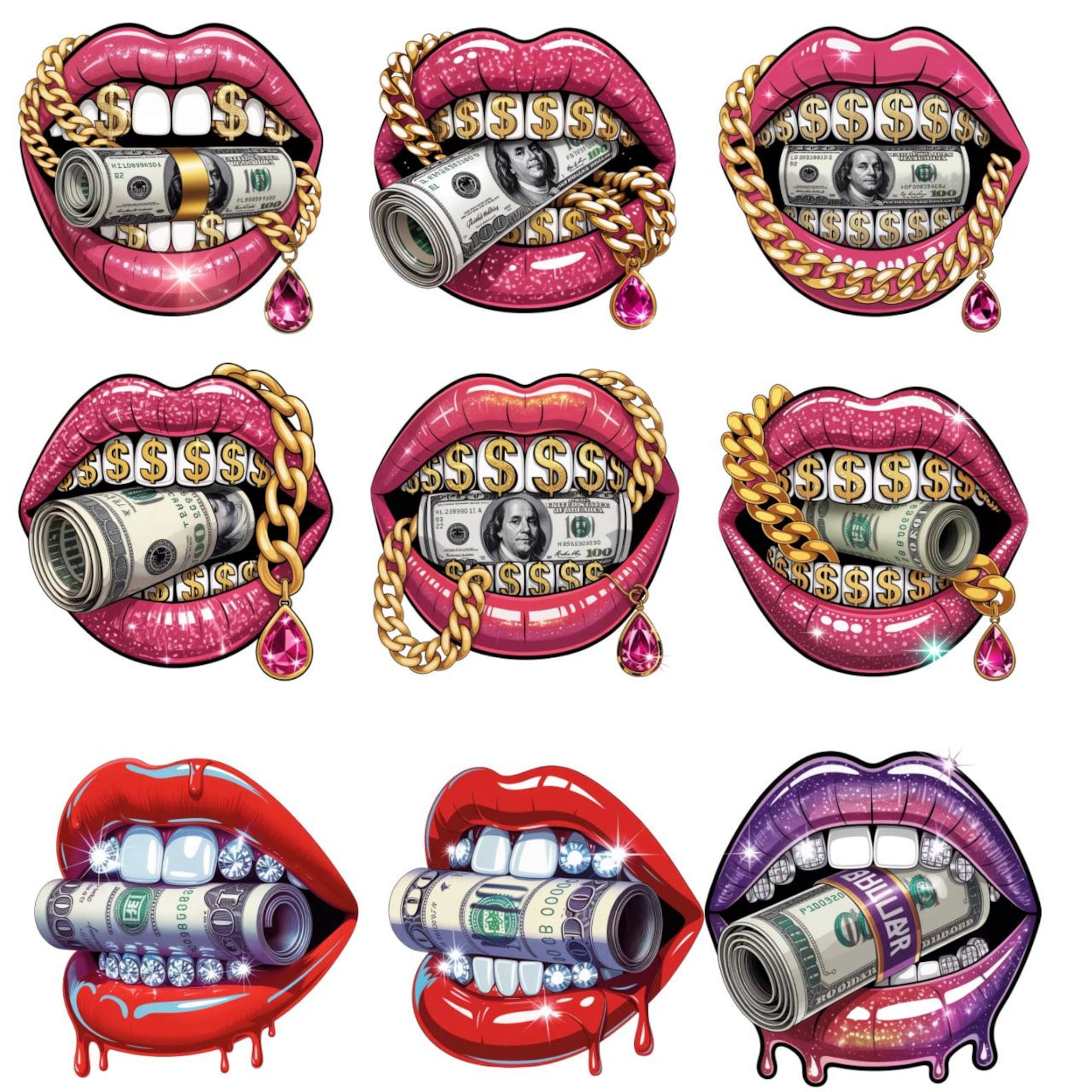 100 Dollar Bill Lips Png Bundle, 100 Dollar Bill Clipart,lips ...