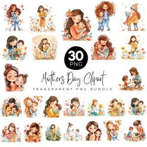 30 Mothers Watercolor Clipart Bundle, Cute Mother's Day Clipart, Mom ...