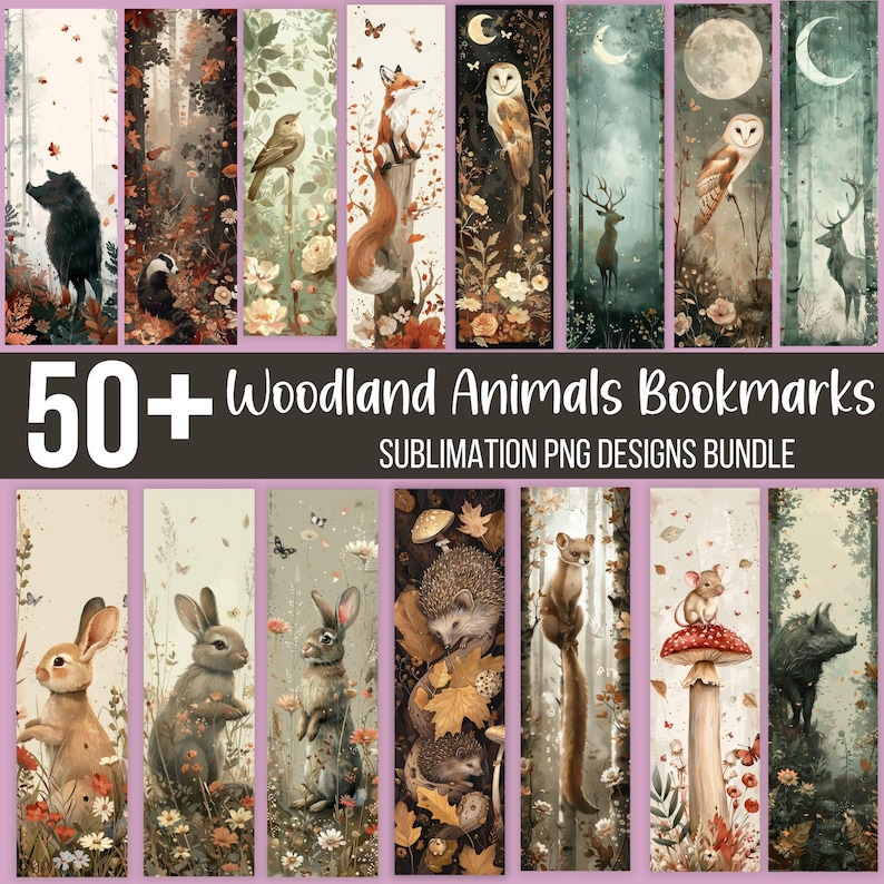 50+ Woodland Animals Bookmarks Bundle, Cute Forest Animals PNG ...