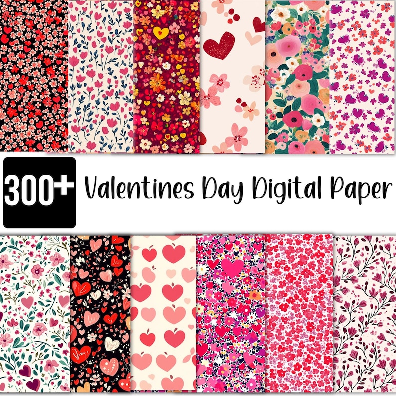 300+ Valentine's Day Digital Paper Bundle, Love Background Patterns ...
