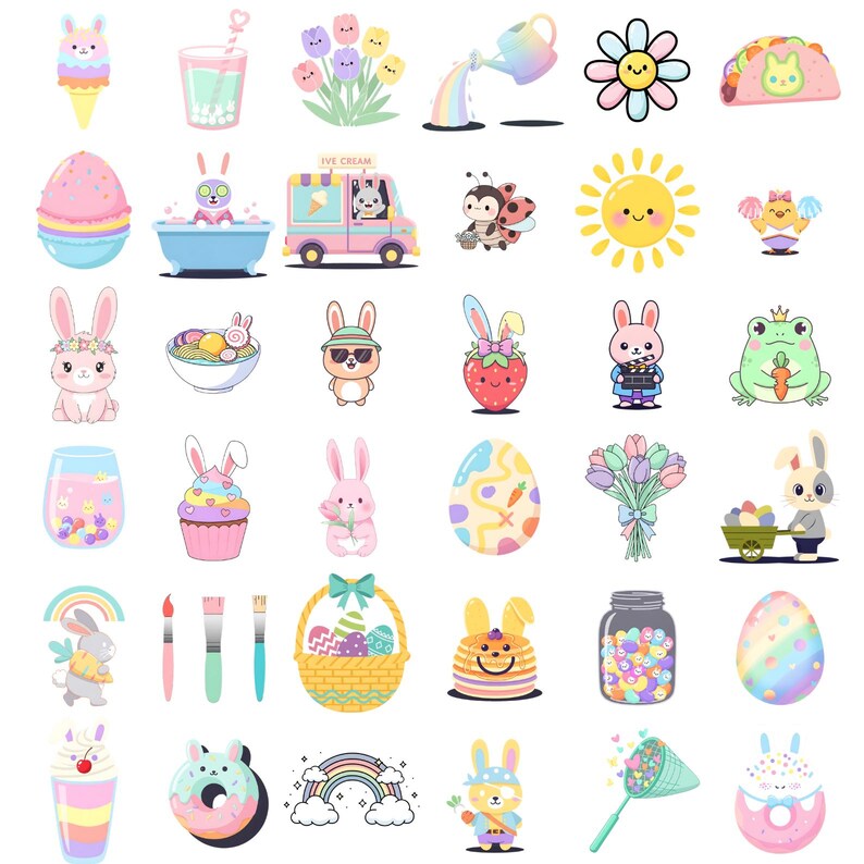 120+ Cute Little Easter Clipart Bundle, Spring Flowers Png, Bunnies ...