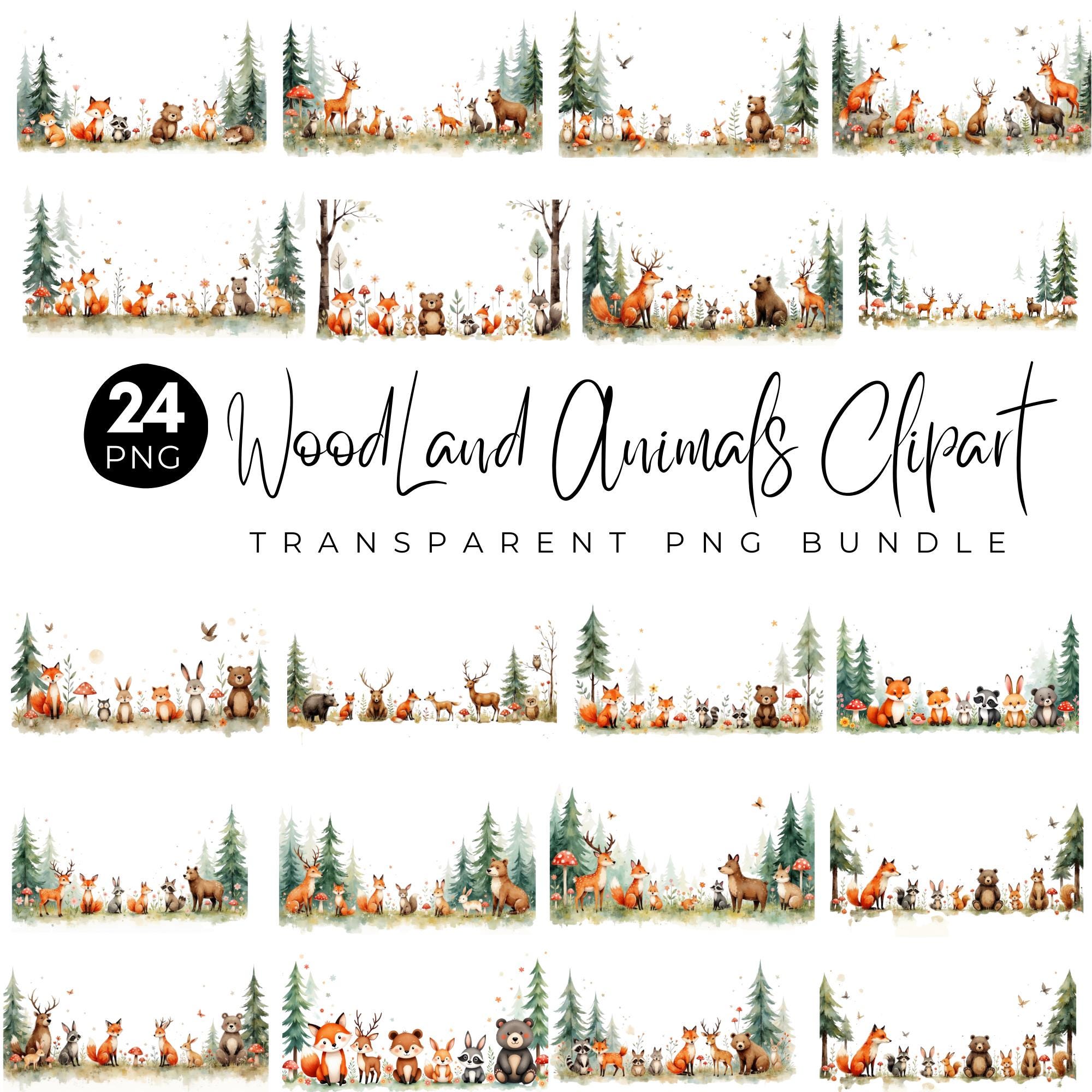 24 Whimsical Woodland Animals Clipart, Cute Forest Animal Bundle ...
