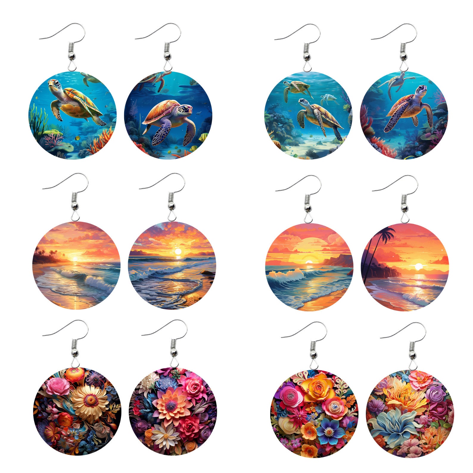 500 Round Earring Sublimation Bundle, Circle Earring Png, Round Flowers ...