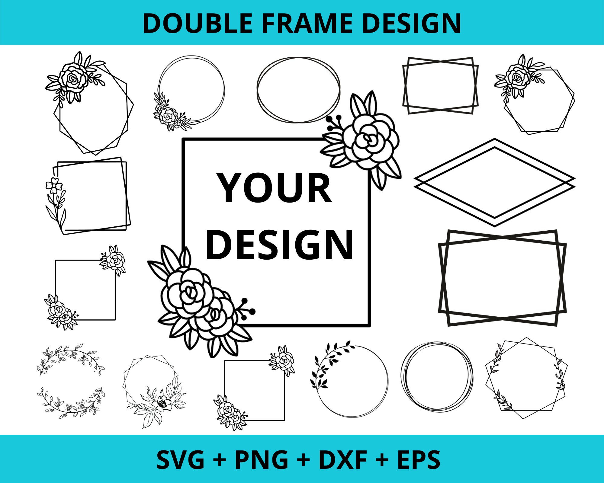 Double Frame Svg Floral Wreath Svgrose Frame Svg Leaf - Etsy