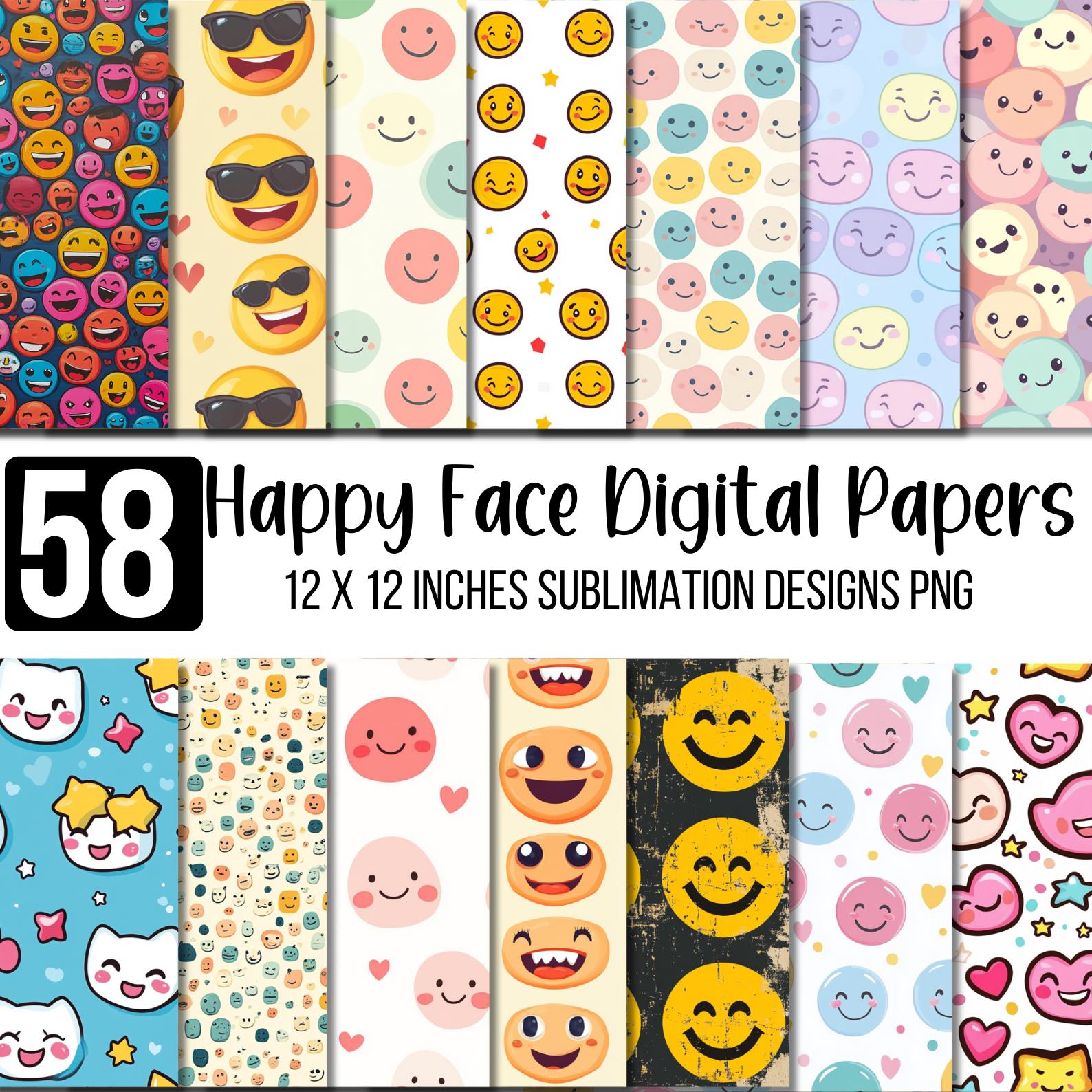 58 Happy Face Digital Papers, Happy Face Pattern, Scrapbook Paper ...