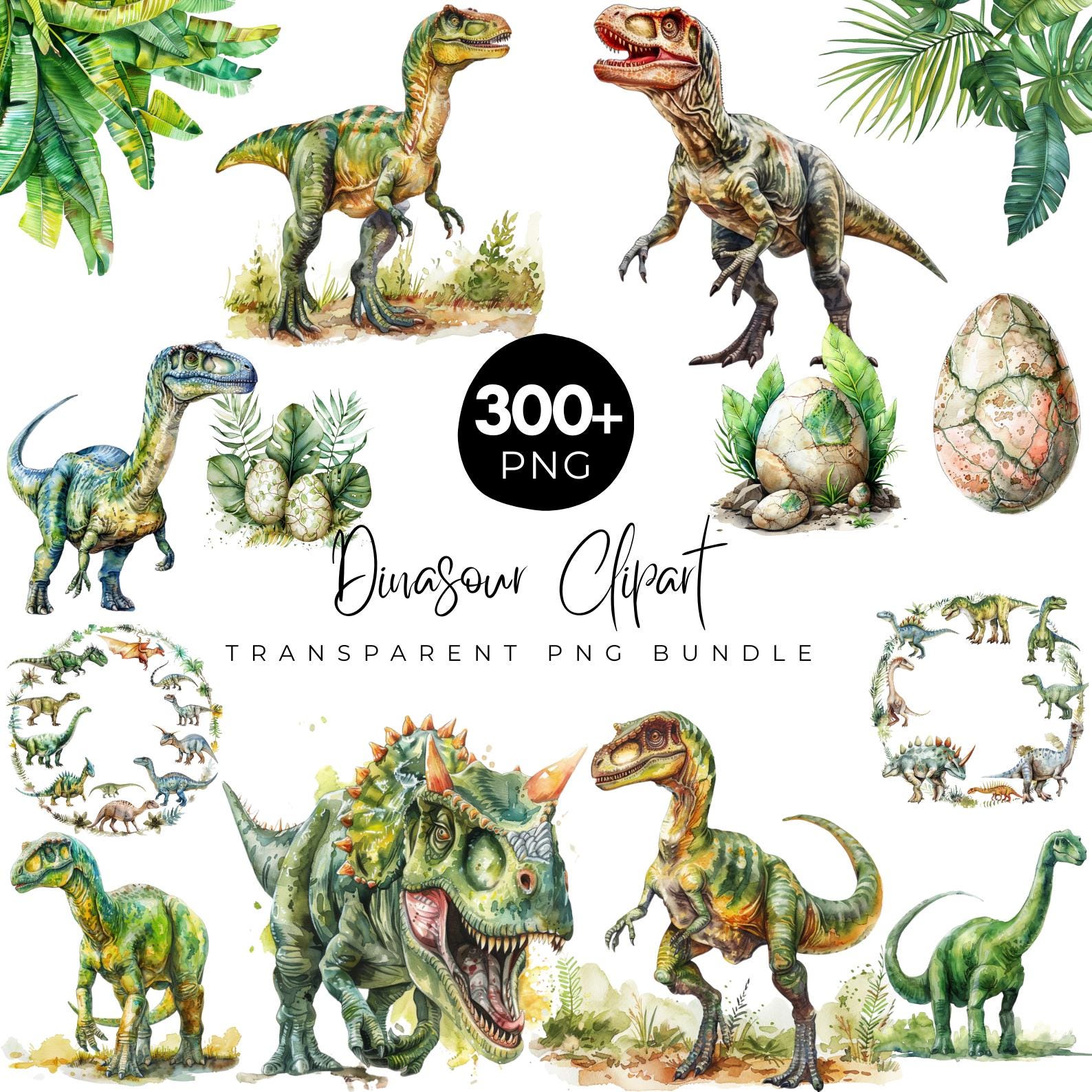 300+ Watercolor Dinosaur Clipart Bundle, Cute Dinosaur Clipart ...
