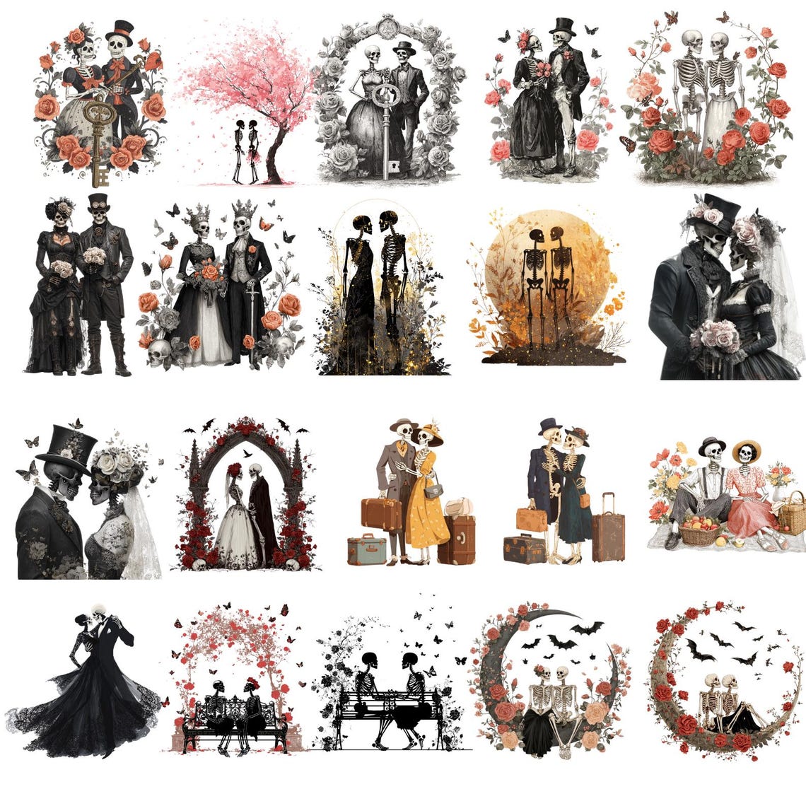 Skeleton Couple Png Clipart Bundle, Halloween Clipart Images, Gothic ...