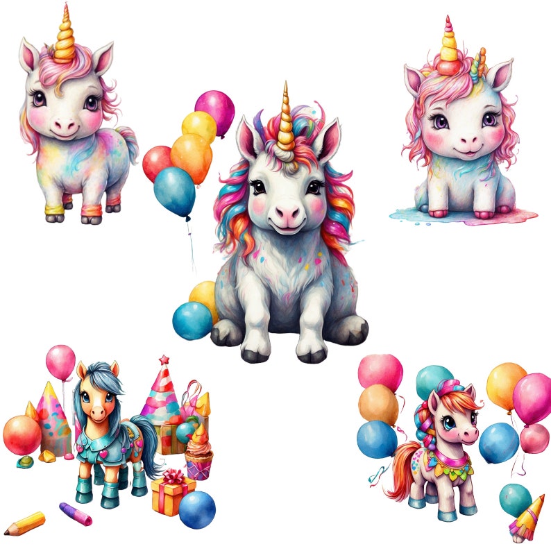 30 Cute Unicorn Party Clipart Bundle, Cute Unicorn Clipart, Rainbow ...