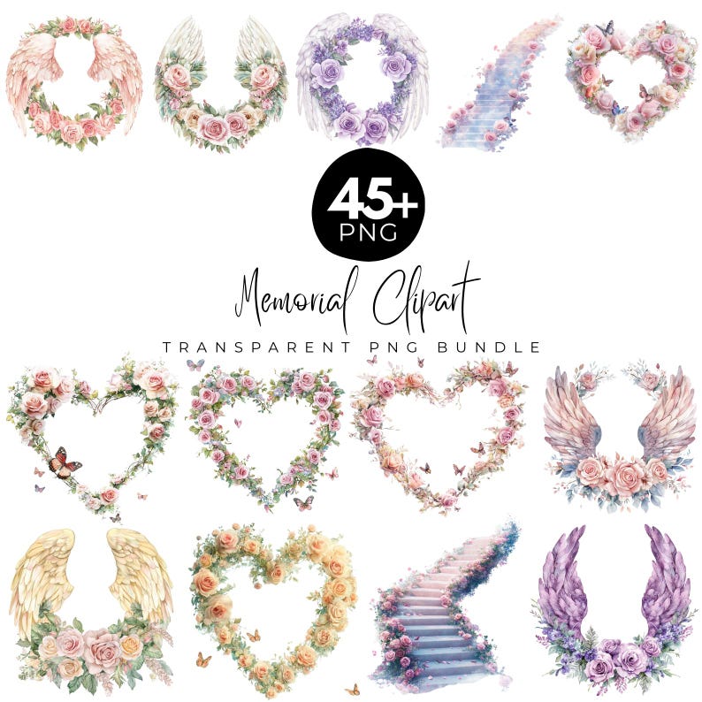 45+ Memorial Clipart Bundle, Angel Wings Watercolor PNG, Heaven ...