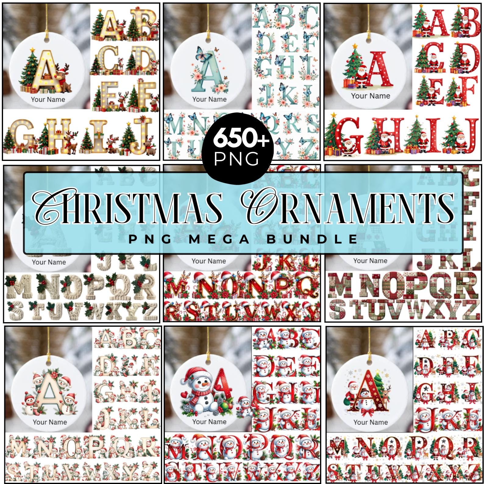 Christmas Alphabet Ornament PNG Mega Bundle, Christmas Letter Ornaments ...