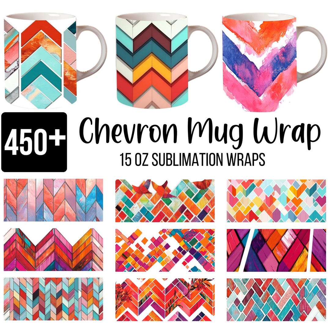 450+ Chevron Mug Wrap Bundle, 15 Oz Sublimation Wraps, Colorful Chevron ...