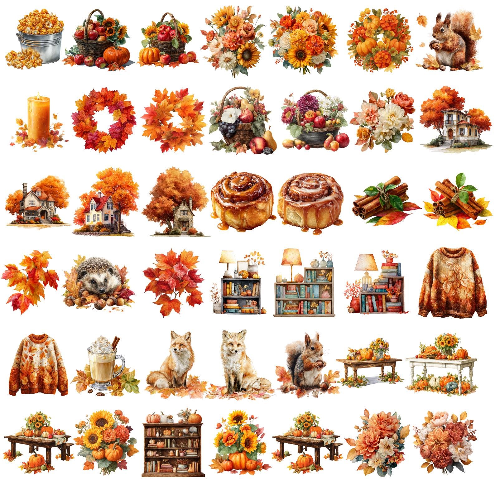 119 Watercolor Autumn Clipart Bundle, Cozy Fall PNG, Cottage Core Fall ...