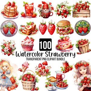 Watercolor Strawberry Clipart Bundle, Strawberry Png, Summer Fruit ...