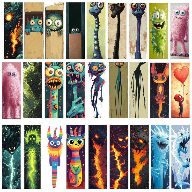 200+ Monster Bookmark PNG Bundle, Cute Cartoon Monster Bookmarks, Kids ...