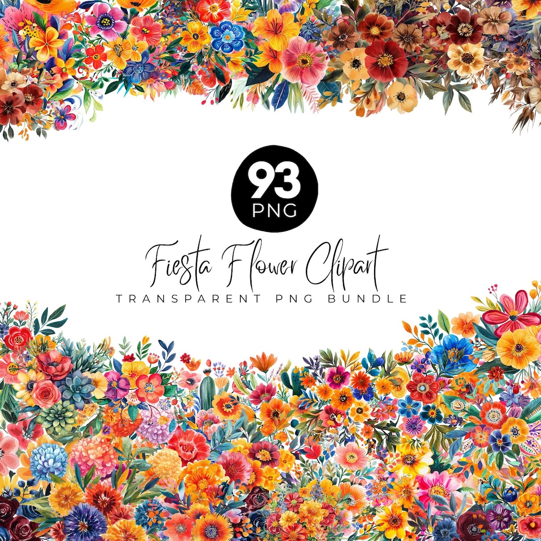 93 Fiesta Flowers Clipart Bundle, Bright Watercolor Floral PNG Bundle ...