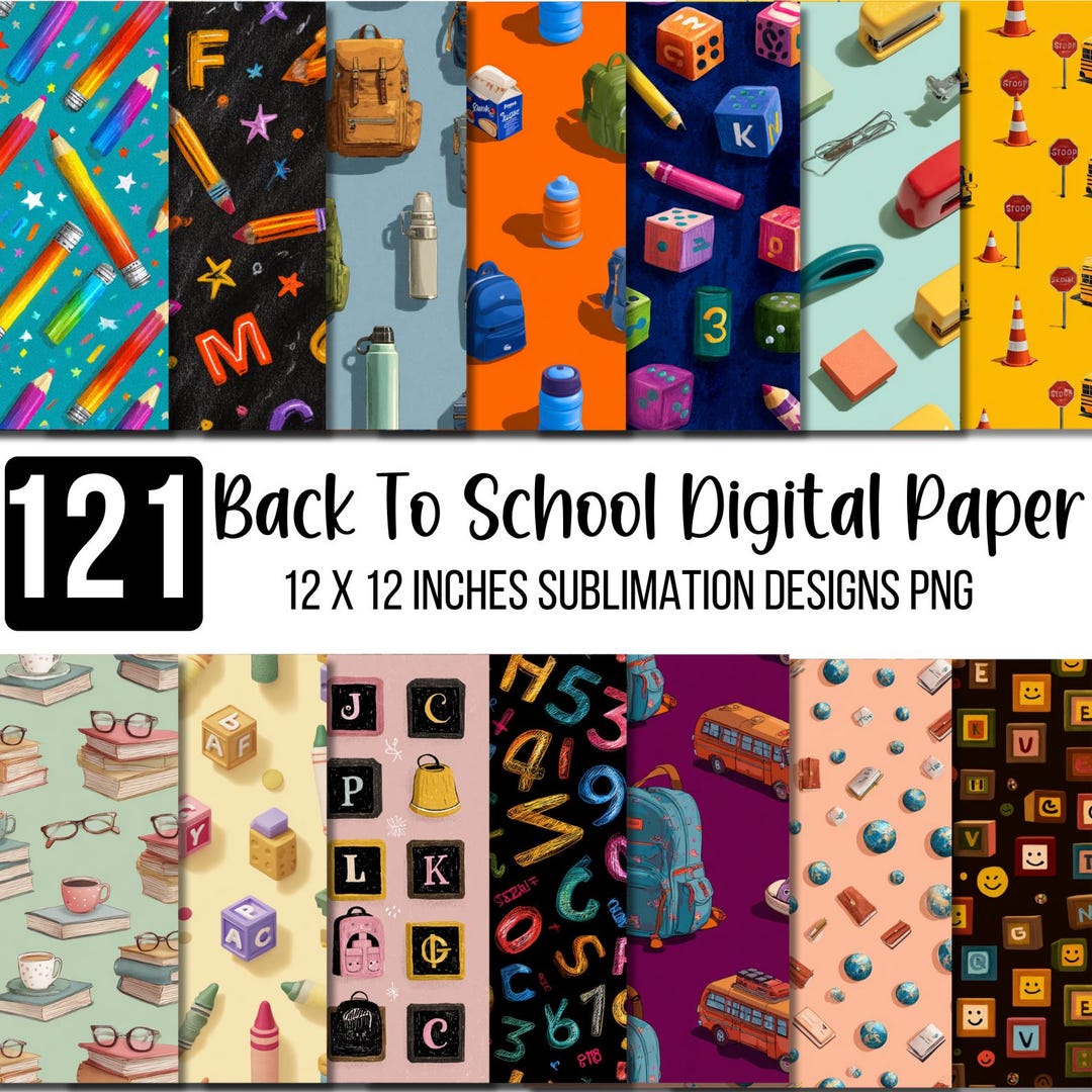 121 Back to School Digital Paper, School Theme Seamless Pattern ...