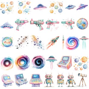 135 Watercolor Space Clipart Bundle, Astronaut Clipart, Planets Rockets ...