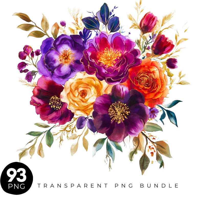 93 Fiesta Flowers Clipart Bundle, Bright Watercolor Floral PNG Bundle ...