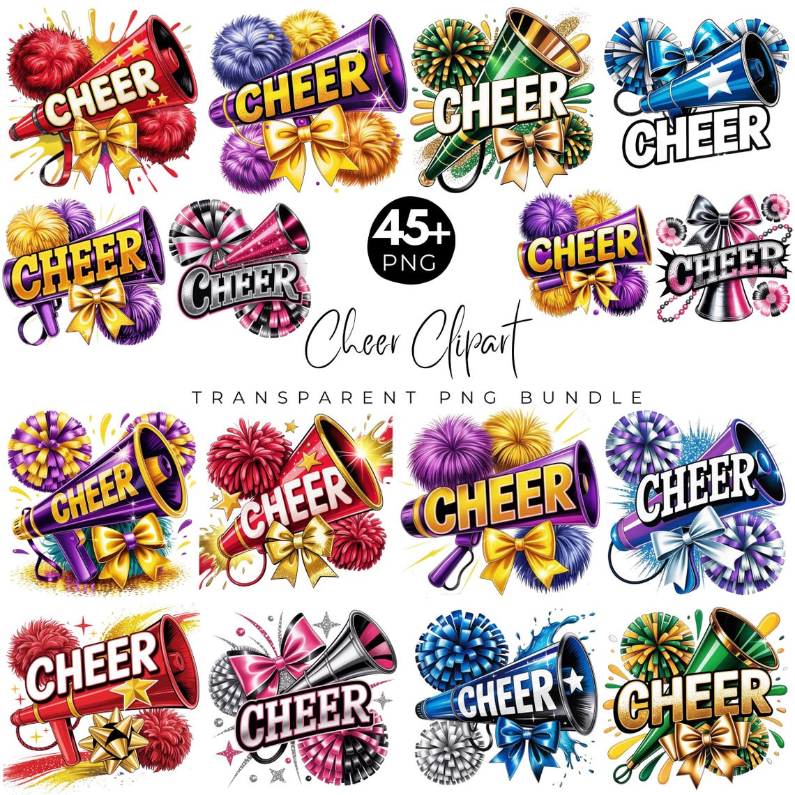 45+ Cheer Clipart Bundle, Watercolor Cheer Sublimation, Sports Clipart ...