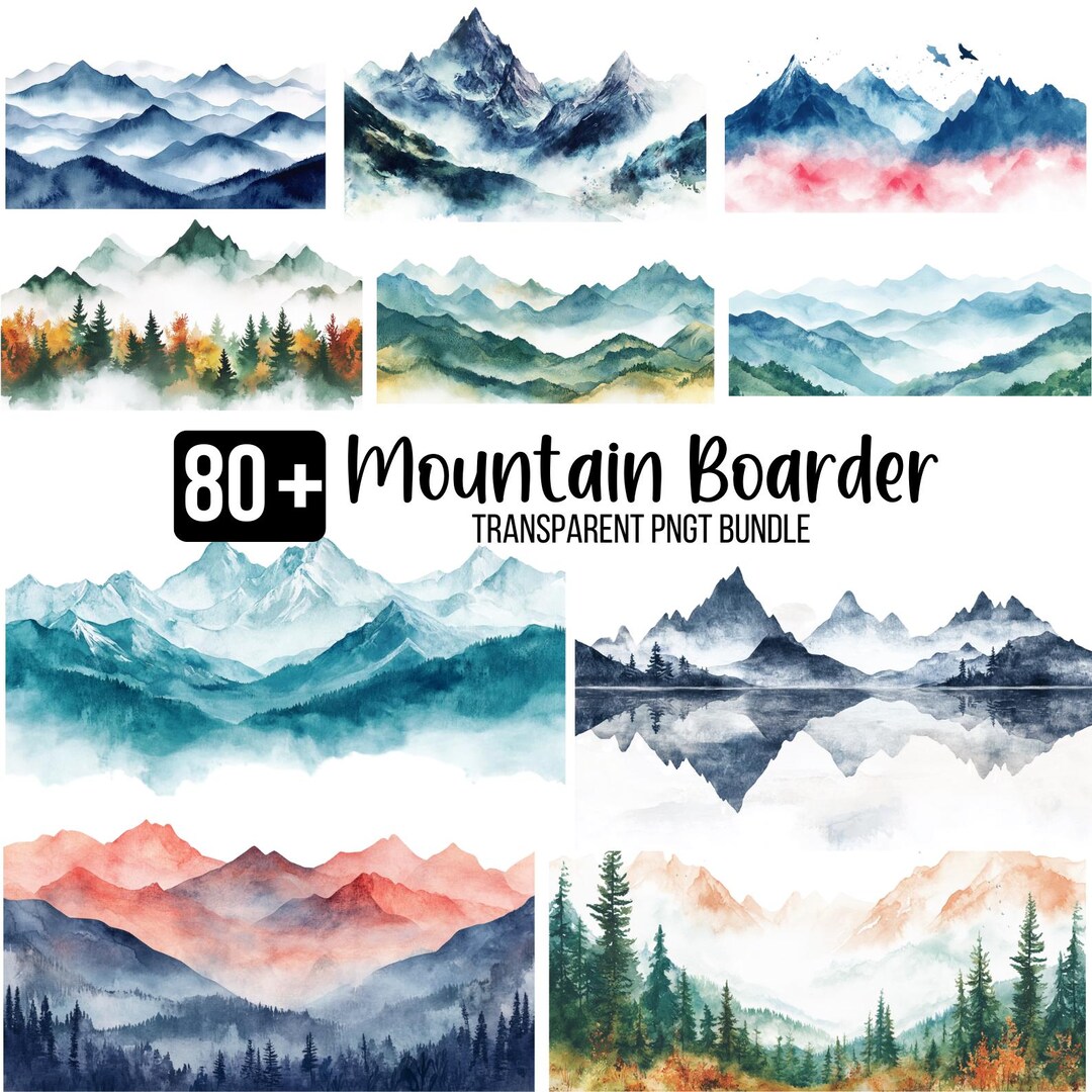80+ Watercolor Mountain Clipart Bundle, Mountain Clipart, Mountain ...