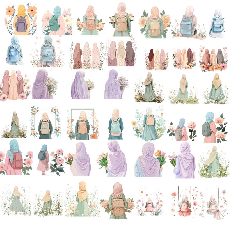 130 Hijabi Clipart Bundle, Hijab Back View, Muslimah Girl Png, Islamic ...