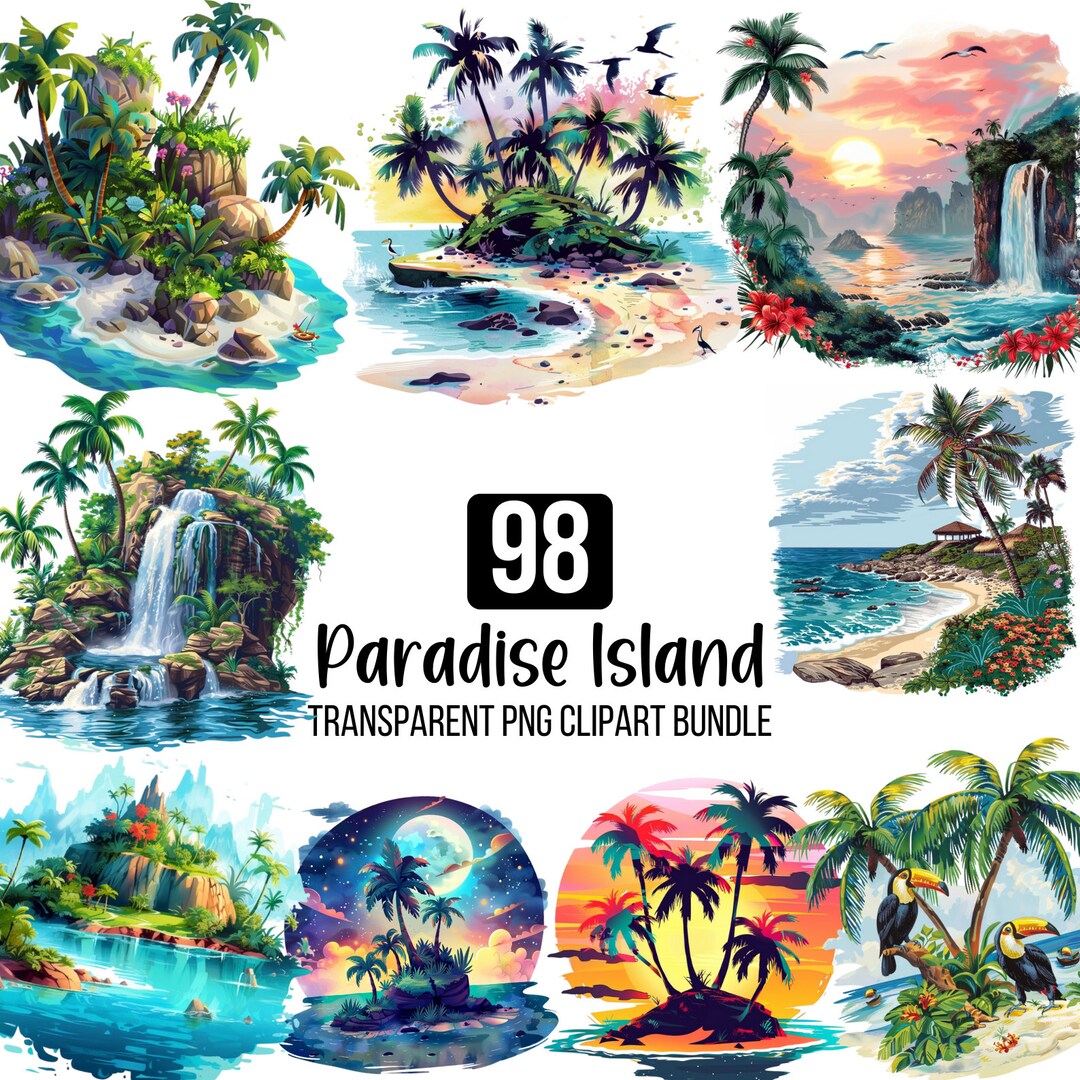 98 Paradise Island Clipart Bundle, Summer Vibes Clipart Png, Sea Life ...