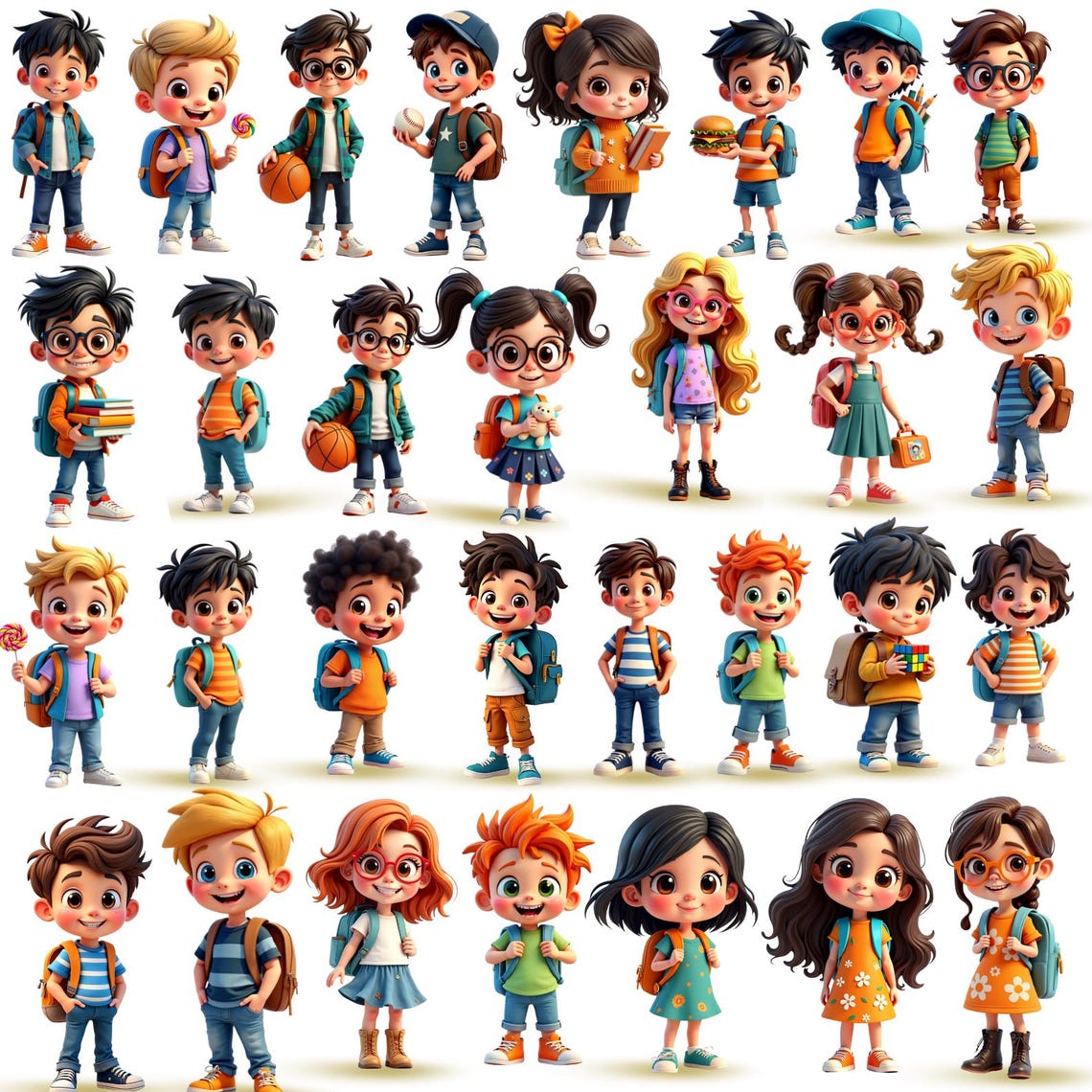 60 Back to School Kids Clipart, Watercolor Student PNG Bundle, School ...