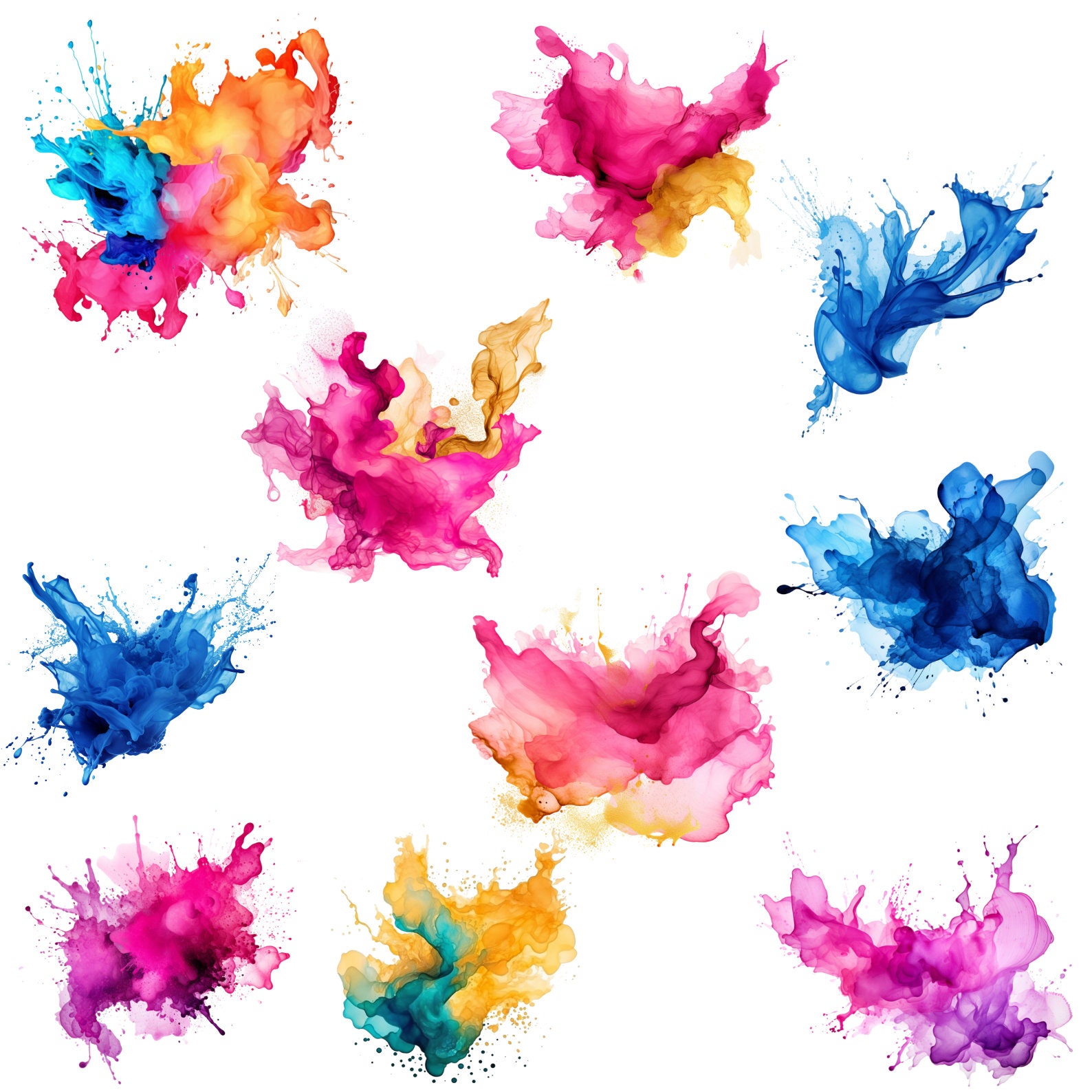 Watercolor Splash Clipart Png Bundle, Alcohol Ink Clipart, Paint ...