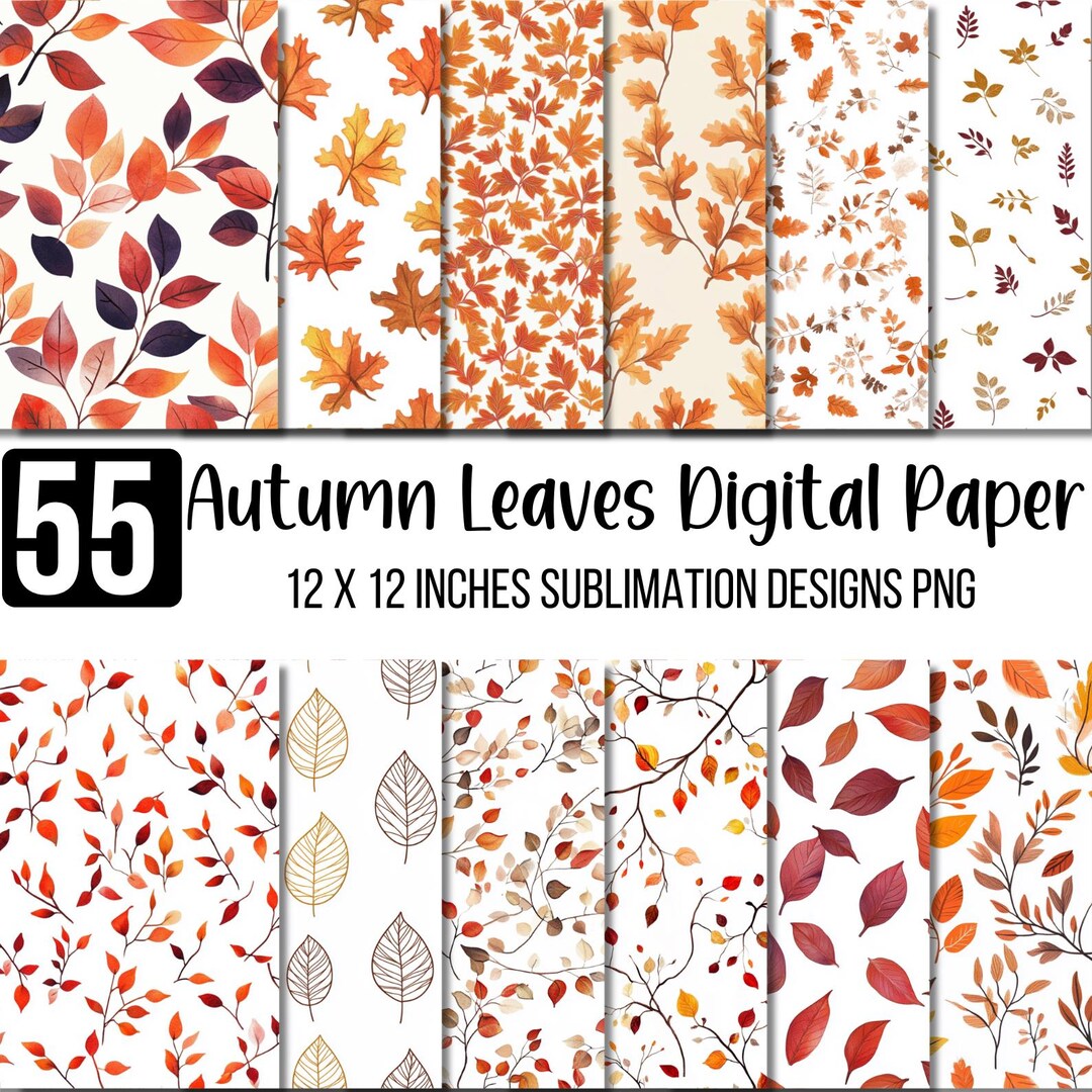 55 Autumn Leaves Digital Paper Bundle, Seamless Fall Backgrounds ...
