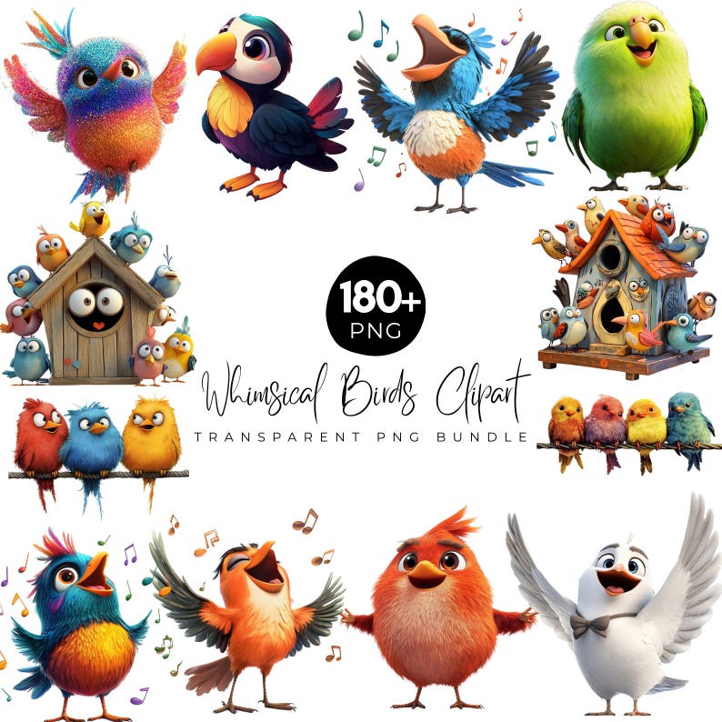 180+ Funny Bird Clipart Bundle,quirky Birds PNG, Whimsical Birds ...