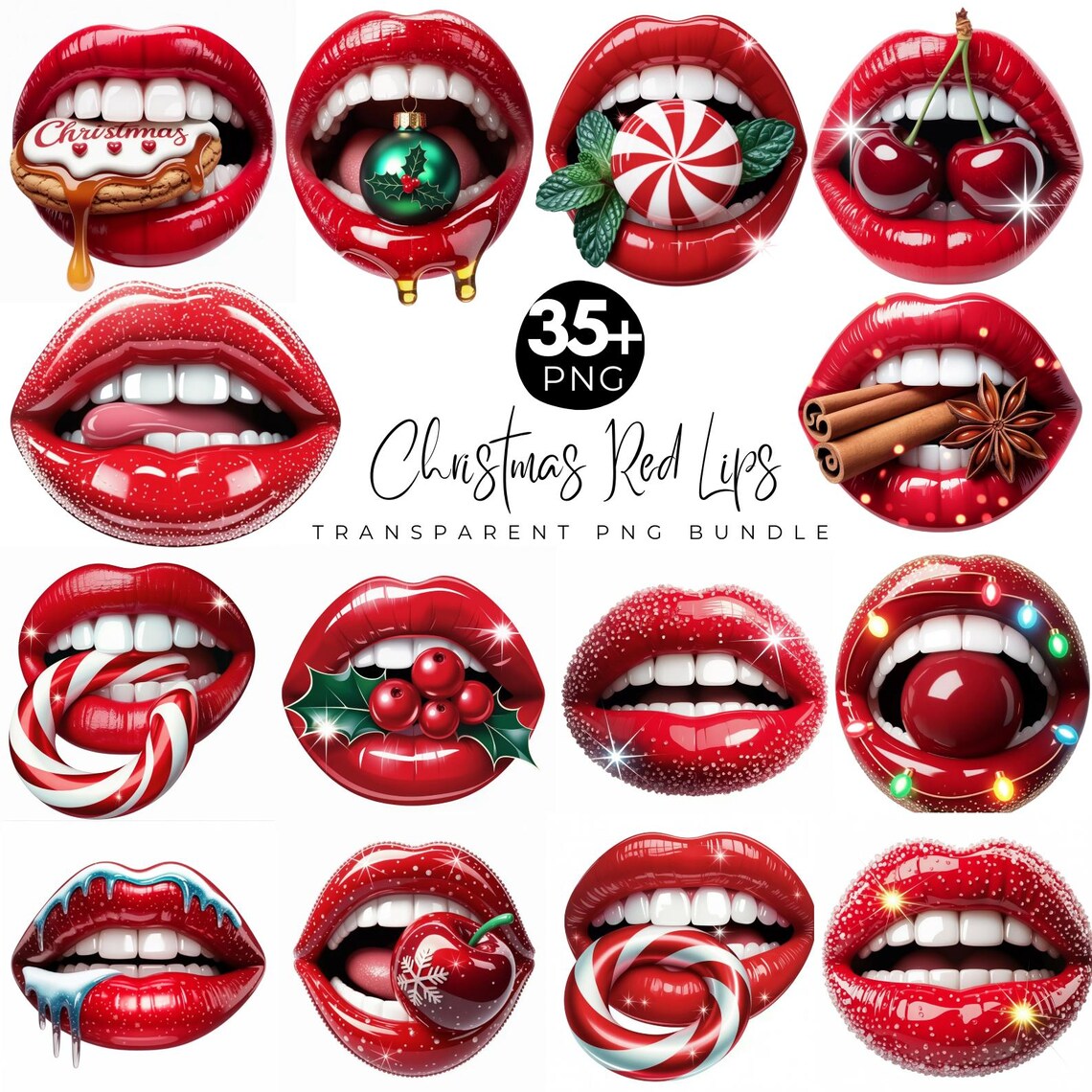 Red Christmas Lips Clipart, Glossy Dripping Lips PNG, Festive ...