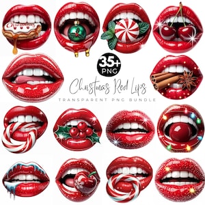 Red Christmas Lips Clipart, Glossy Dripping Lips PNG, Festive ...